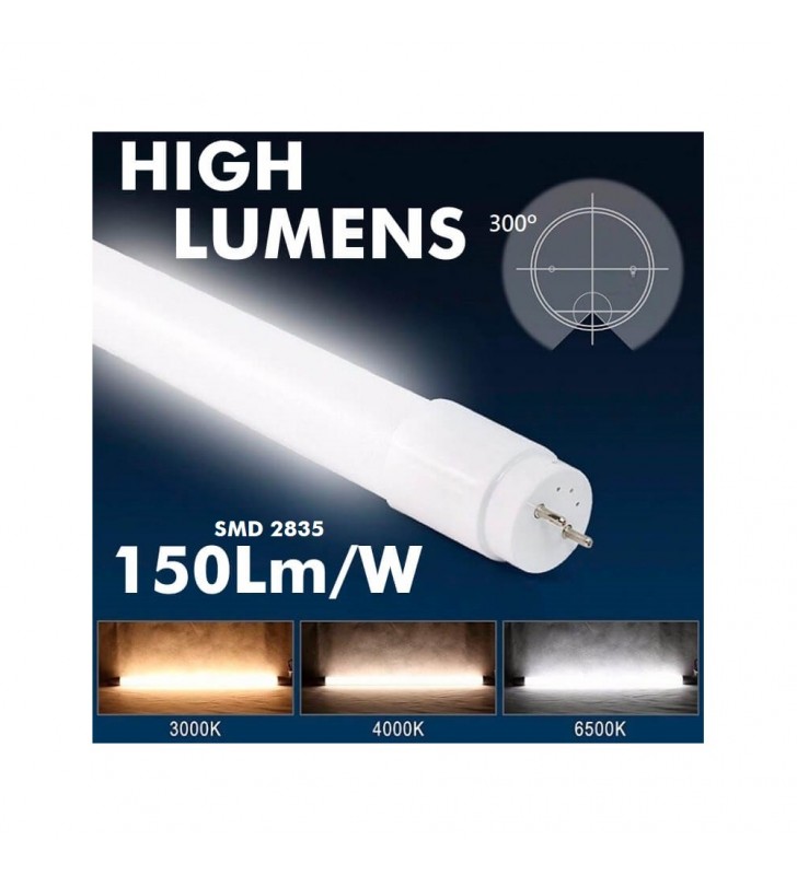 Tube LED - 60cm - 8w - 1040 Lumens - verre